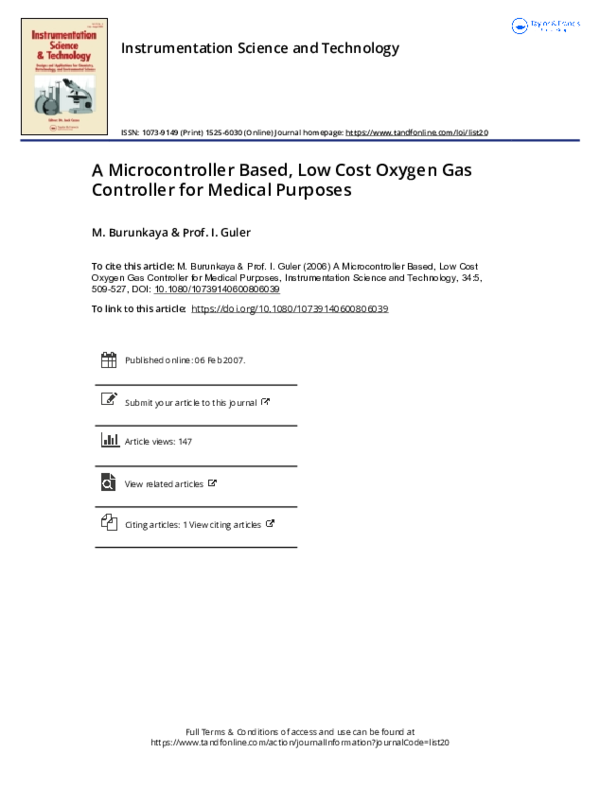 (PDF) A Microcontroller Based, Low Cost Oxygen Gas Controller for ...
