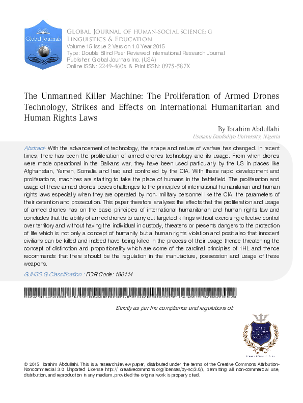 (PDF) The Unmanned Killer Machine: The Proliferation of Armed Drones ...