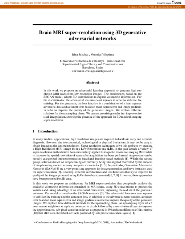 (PDF) Brain Mri Super Resolution Using Generative Adversarial Networks