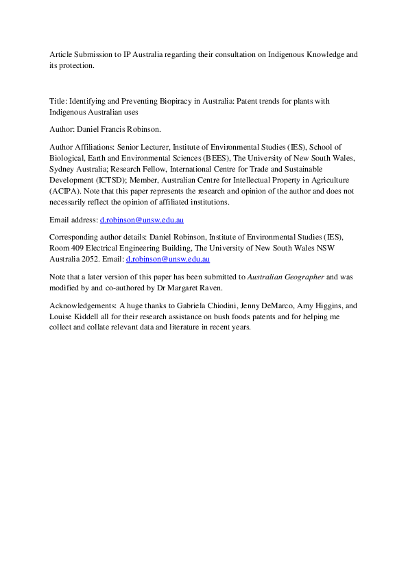 (PDF) Article Submission to IP Australia regarding their consultation ...