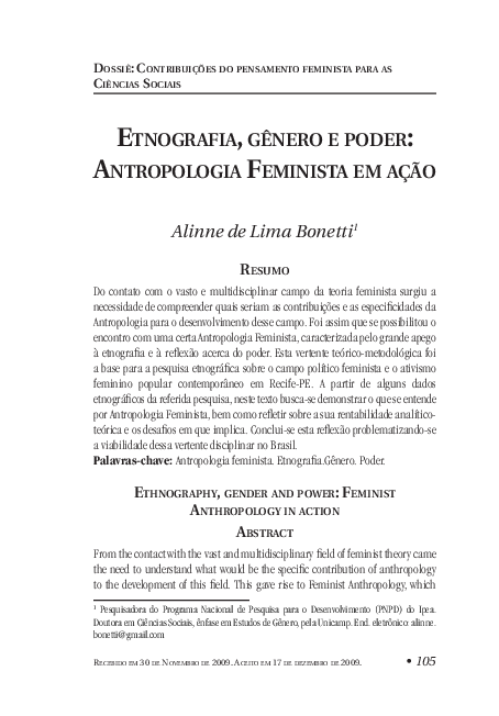 (PDF) A. Bonetti • 105 etnogrAfiA, gênero e poder: AntropologiA ...