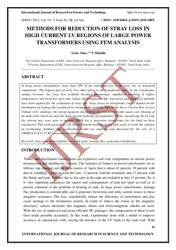 (PDF) Methods for Reduction of Stray Loss in High Current LV Regions of Large Power Transformers ...