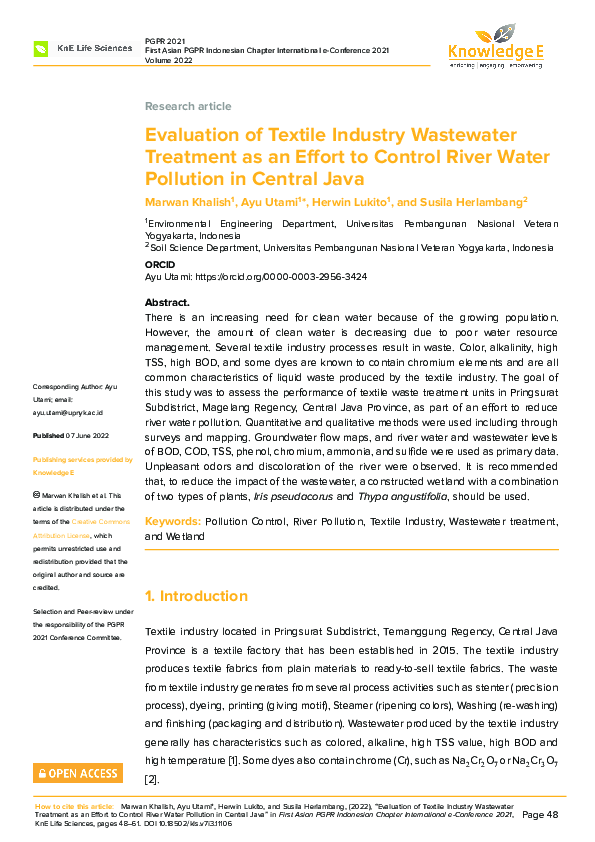 (PDF) Evaluation of Textile Industry Wastewater Treatment as an Effort ...