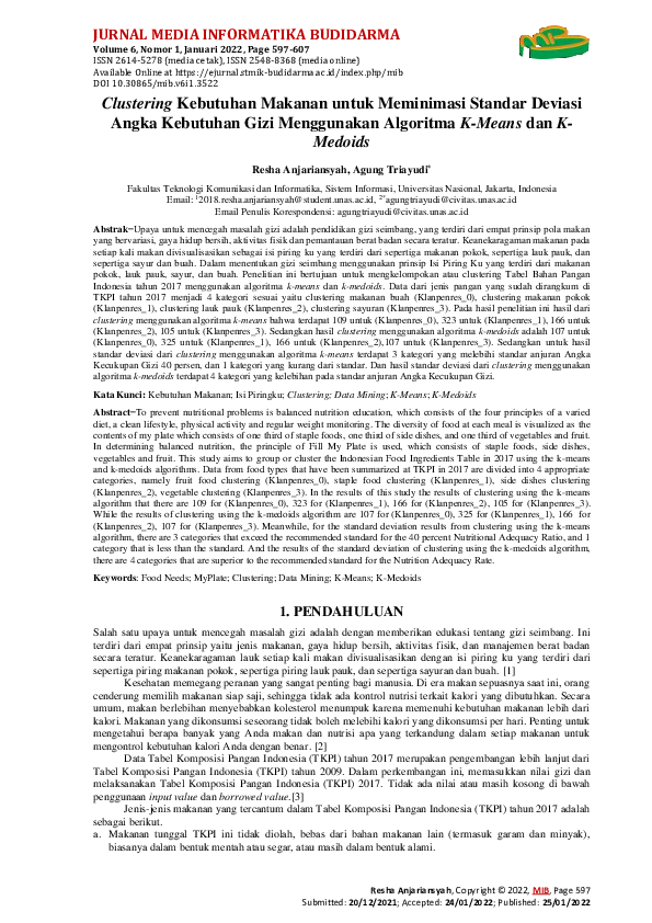 (PDF) Clustering Kebutuhan Makanan untuk Meminimasi Standar Deviasi ...