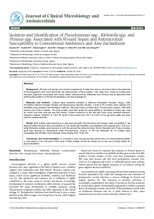 Pdf Isolation And Identification Of Pseudomonas Spp Klebsiella Spp And Proteus Spp