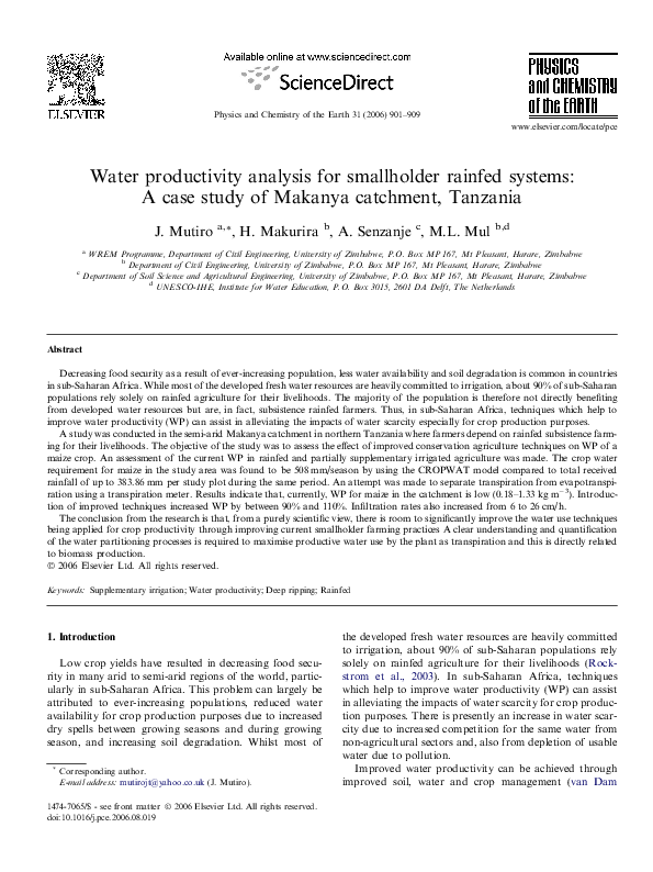 (PDF) Water productivity analysis for smallholder rainfed systems: A case study of Makanya ...