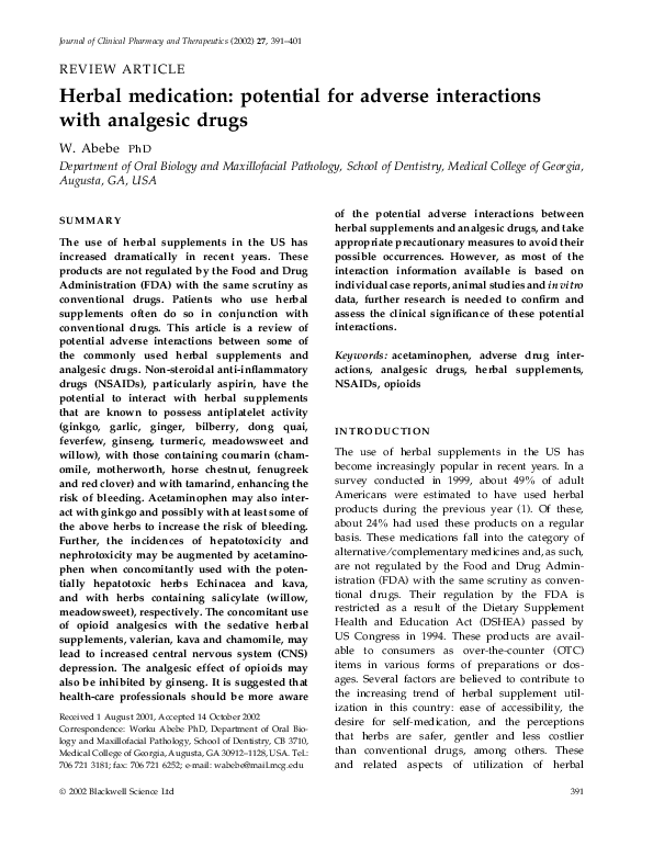(PDF) Herbal medication: potential for adverse interactions with ...
