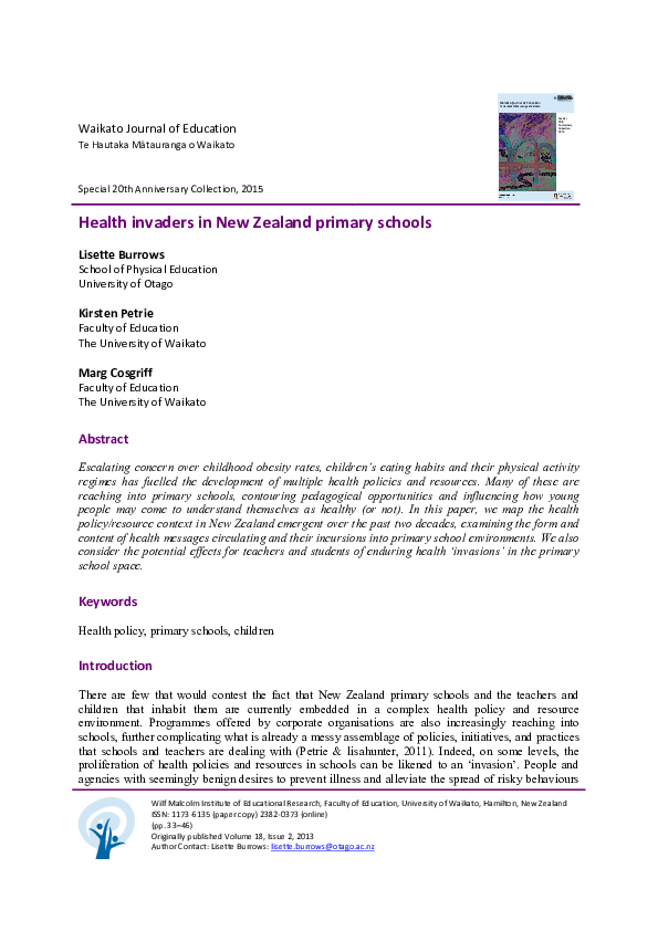 (PDF) Health invaders in New Zealand primary schools