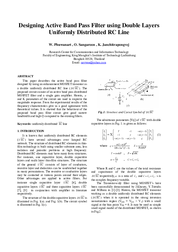 Pdf Designing Active Band Pass Filter Using Double Layers Uniformly Distributed Rc Line