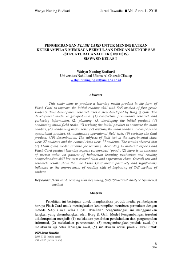 Pengembangan Flash Card Untuk Meningkatkan Keterampilan Membaca ...