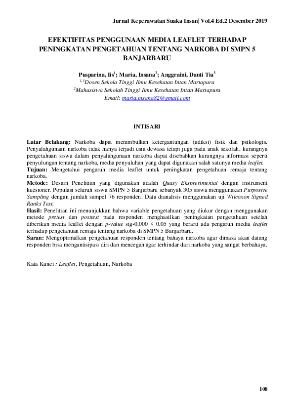 (PDF) Efektifitas Penggunaan Media Leaflet Terhadap Peningkatan Pengetahuan Tentang Narkoba DI ...