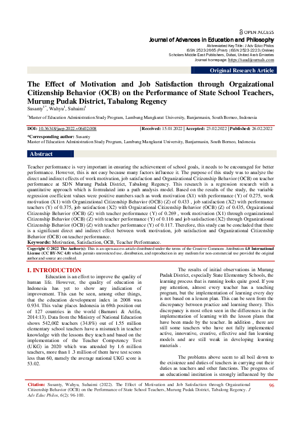 (PDF) The Effect of Motivation and Job Satisfaction through ...