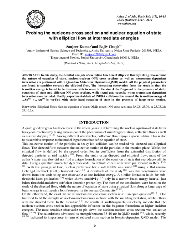 (PDF) Probing the nucleons cross section and nuclear equation of