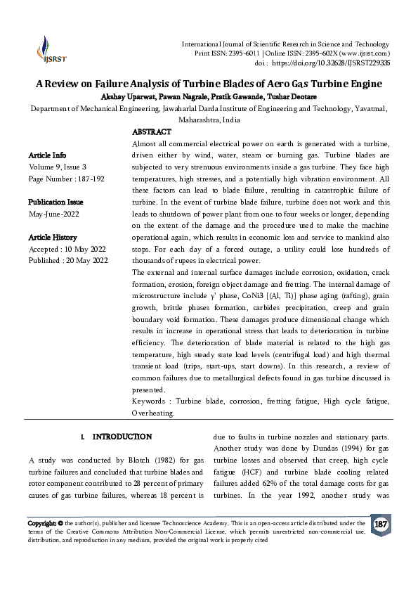 (PDF) A Review on Failure Analysis of Turbine Blades of Aero Gas Turbine Engine