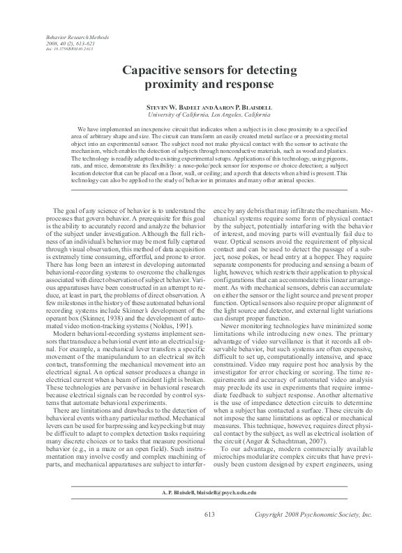 (PDF) Capacitive sensors for detecting proximity and response