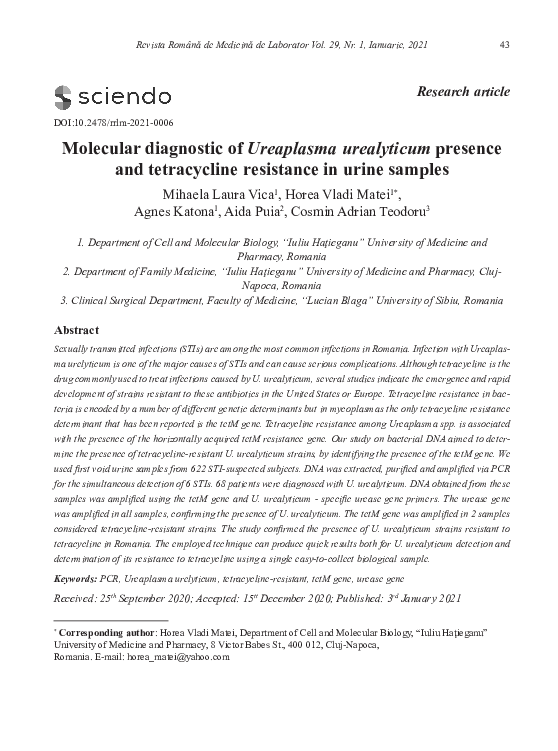 (PDF) Molecular diagnostic of Ureaplasma urealyticum presence and ...