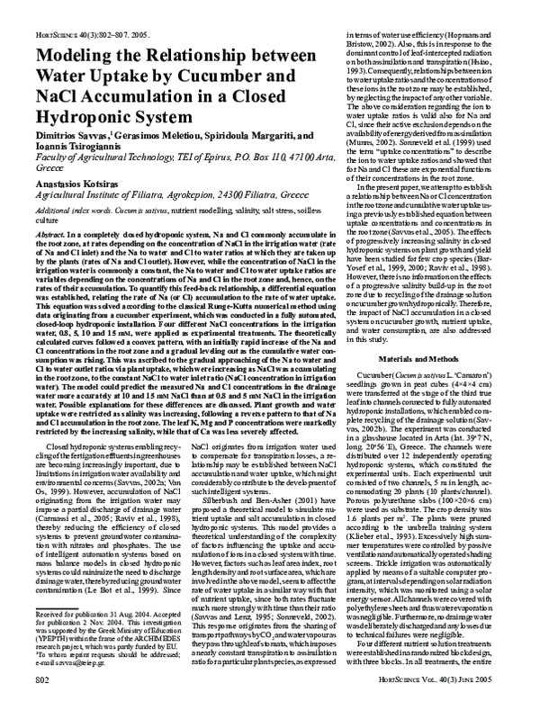 (PDF) Modeling the Relationship between Water Uptake by Cucumber and ...