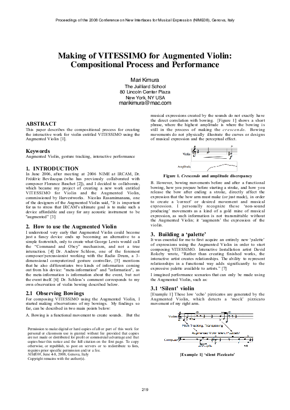 Pdf Making Of Vitessimo For Augmented Violin Compositional Process