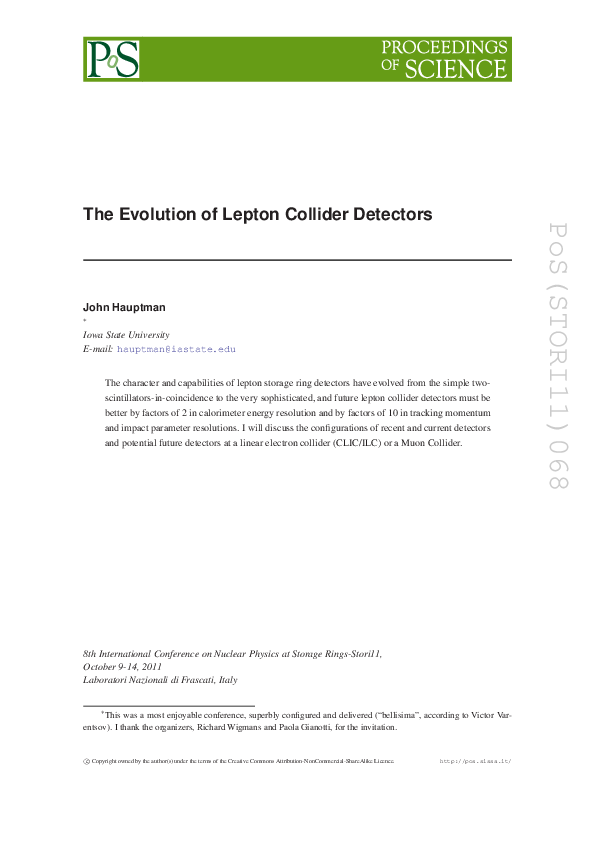 (PDF) The Evolution of Lepton Collider Detectors | John Hauptman ...