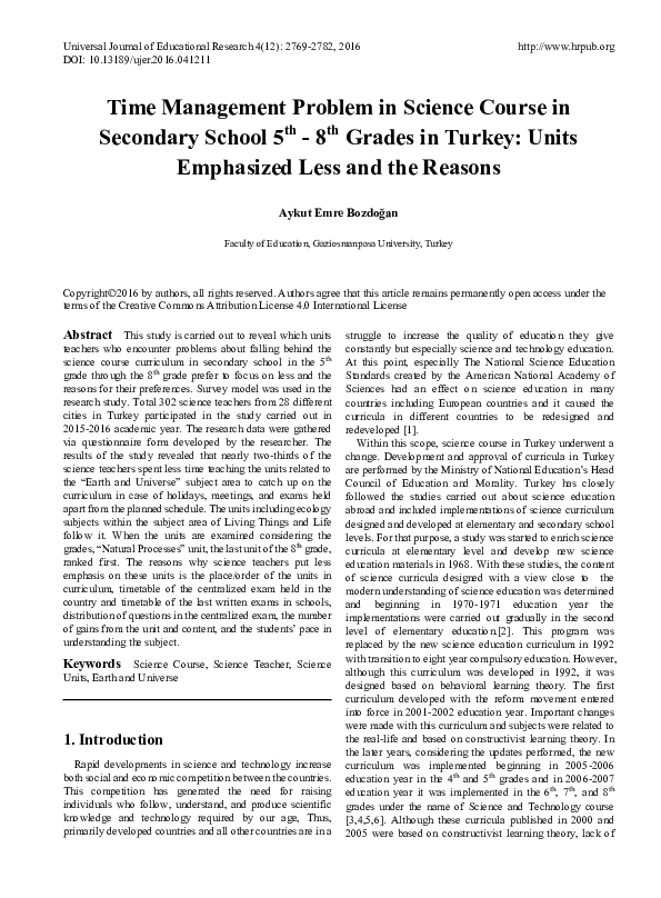 (PDF) Time Management Problem in Science Course in Secondary School 5 ...