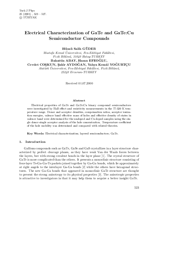 (PDF) Electrical Characterization of GaTe and GaTe: Cu Semiconductor Compounds