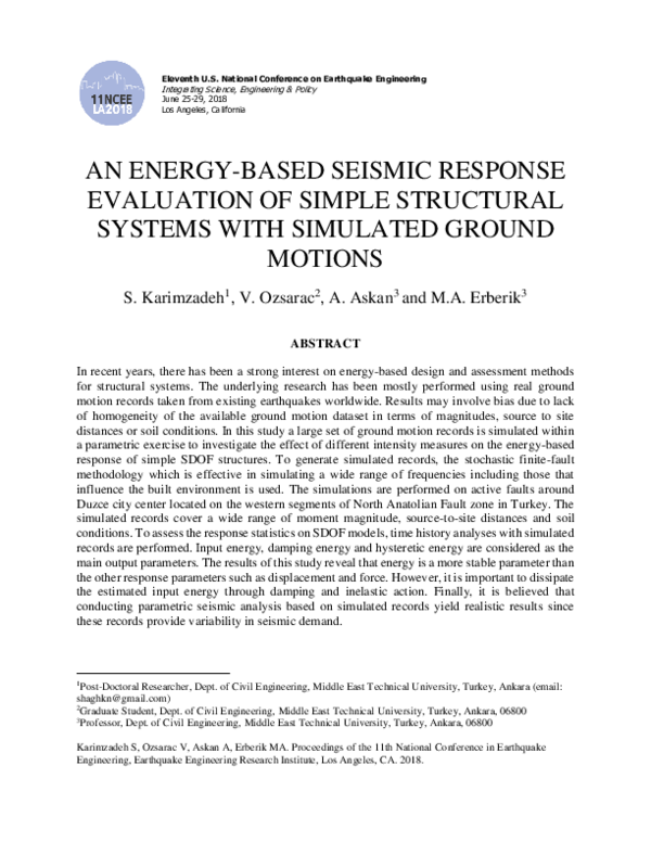 (PDF) An Energy-Based Seismic Response Evaluation of Simple Structural ...