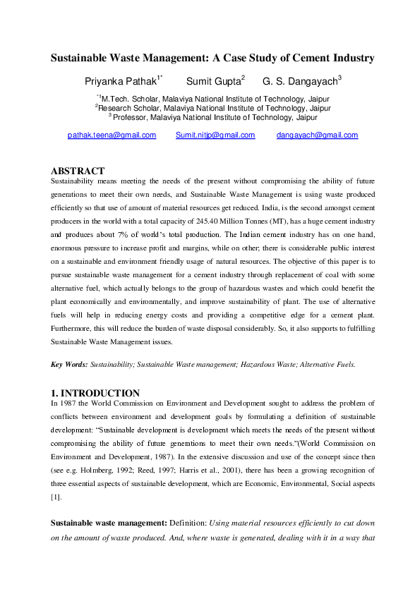 (PDF) Sustainable Waste Management : A Case Study of Cement Industry