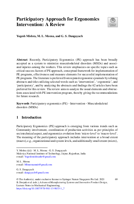 (PDF) Participatory Approach for Ergonomics Intervention: A Review