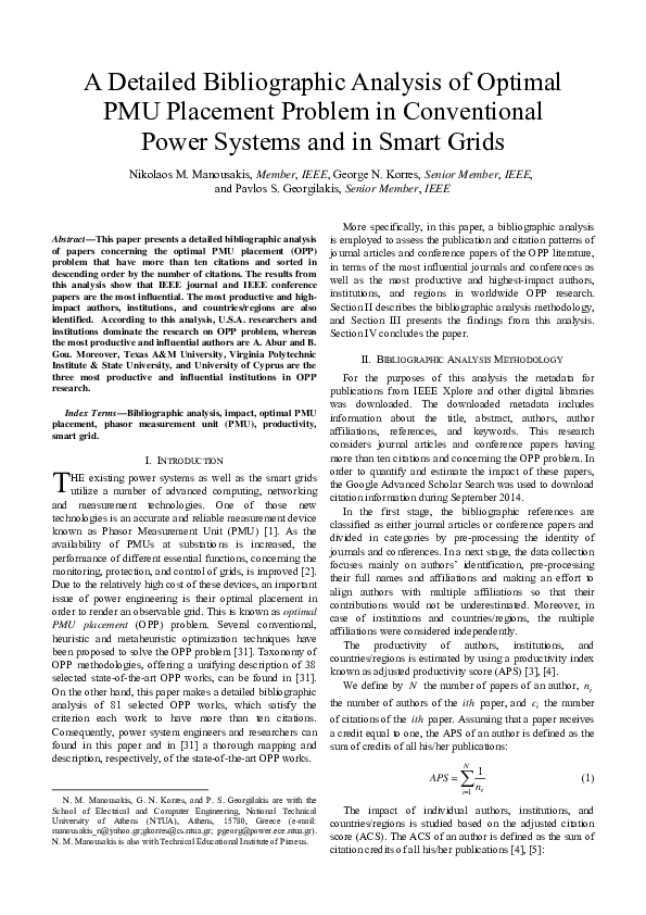 Pdf A Detailed Bibliographic Analysis Of Optimal Pmu Placement Problem In Conventional And