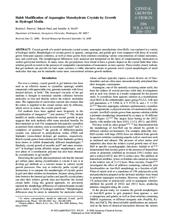 (PDF) Habit Modification of Asparagine Monohydrate Crystals by Growth ...