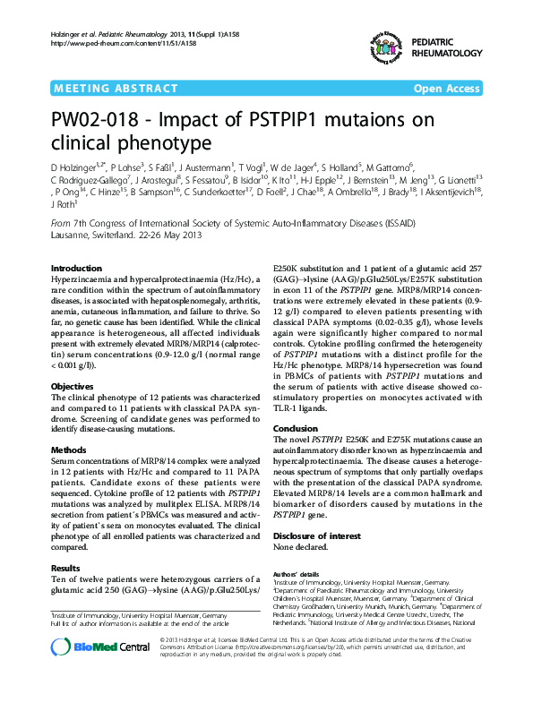(PDF) PW02-018 - Impact of PSTPIP1 mutaions on clinical phenotype | Smaragdi Fessatou - Academia.edu