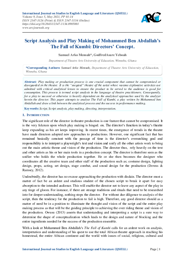 (PDF) Script Analysis and Play Making of Mohammed Ben Abdallah’s The ...