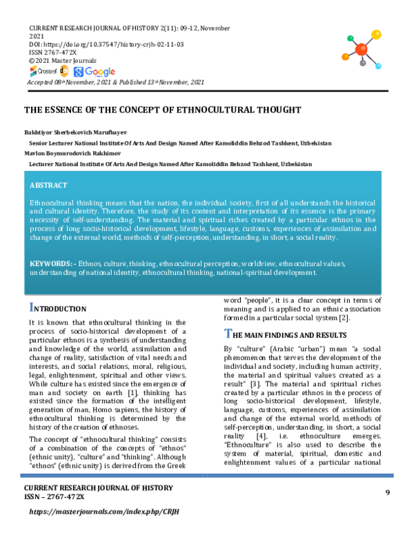 (PDF) The Essence of the Concept of Ethnocultural Thought | Bakhtiyor ...