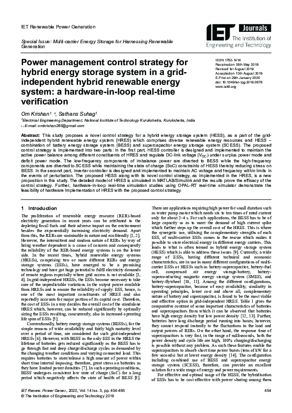(PDF) Power management control strategy for hybrid energy storage system in a grid‐independent ...
