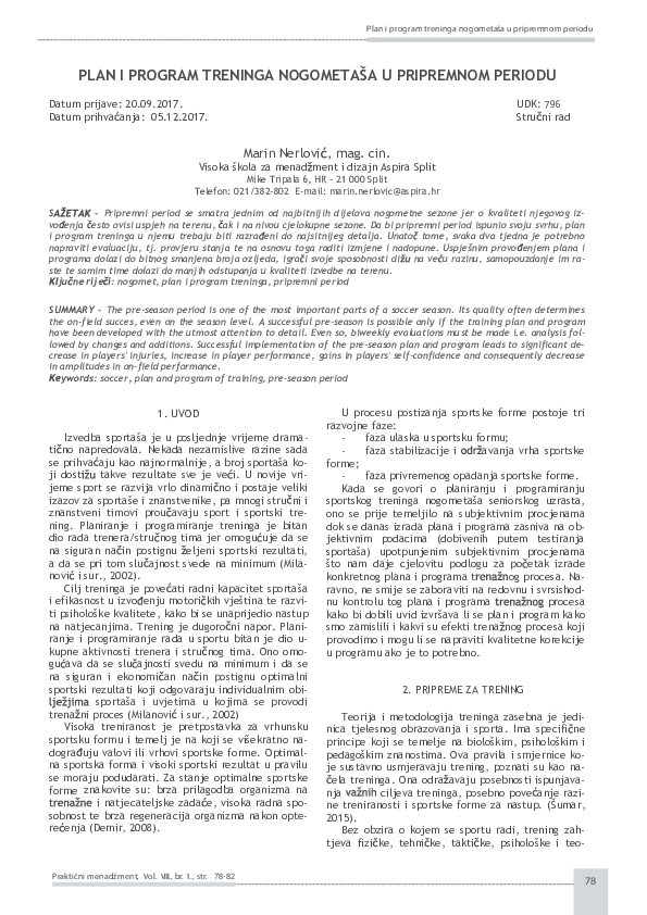 (PDF) Plan I Program Treninga Nogometaša U Pripremnom Periodu