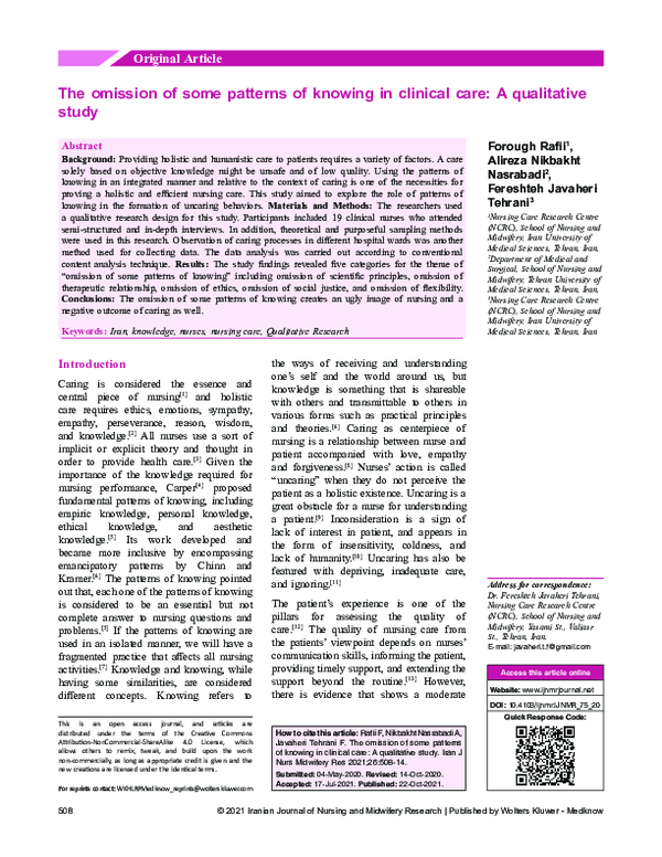 (PDF) The omission of some patterns of knowing in clinical care: A ...