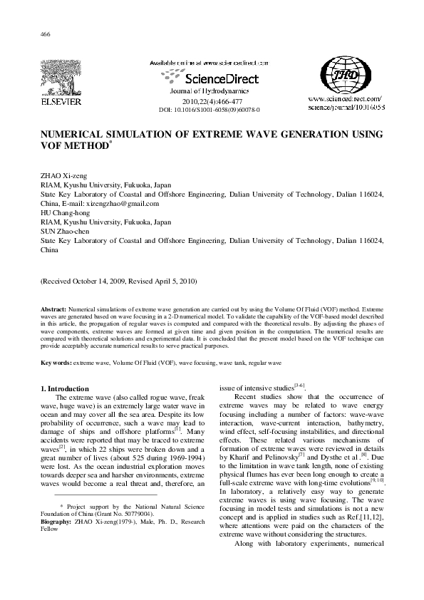 (PDF) Numerical Simulation of Extreme Wave Generation Using VOF Method