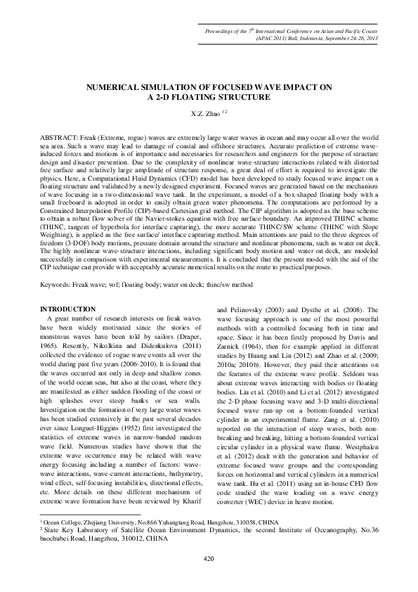 (PDF) A CIP-based numerical simulation of freak wave impact on a floating body