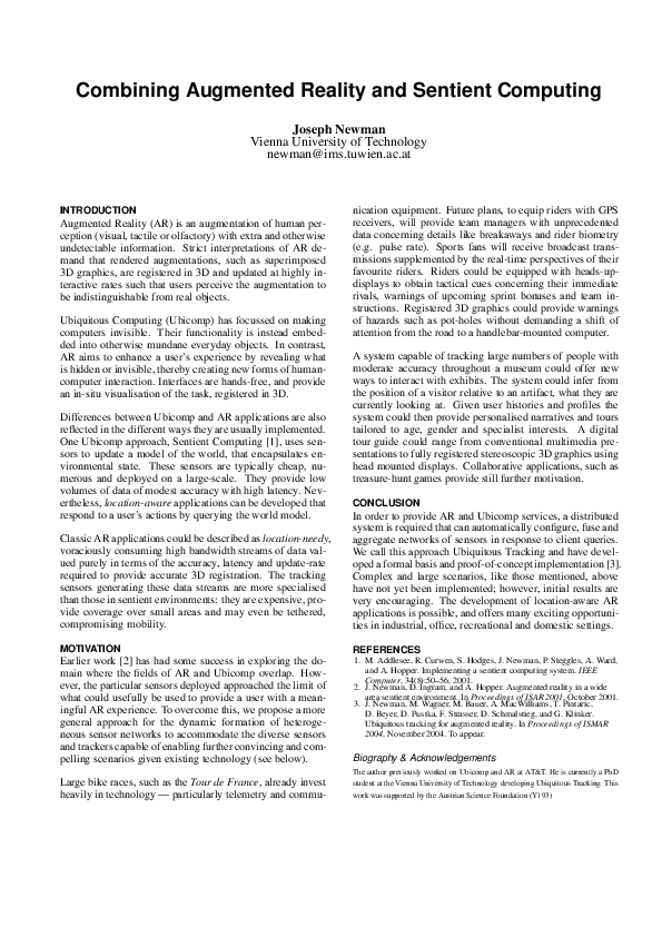 (PDF) Augmented Reality Meets Sentient Computing