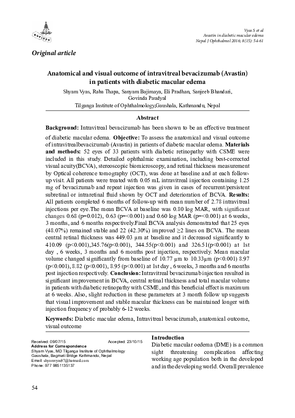(PDF) Anatomical and visual outcome of intravitreal bevacizumab ...