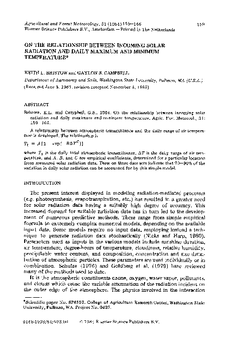 (PDF) On the relationship between incoming solar radiation and daily maximum and minimum temperature