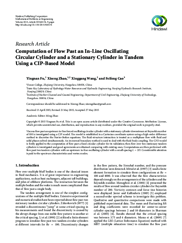 (PDF) Computation of Flow Past an In-Line Oscillating Circular Cylinder and a Stationary ...