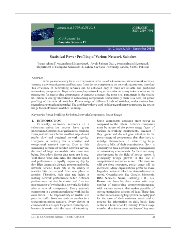 Pdf Statistical Power Profiling Of Various Network Switches