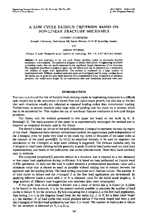(PDF) A low cycle fatigue criterion based on non-linear fracture mechanics | Johan Tryding ...