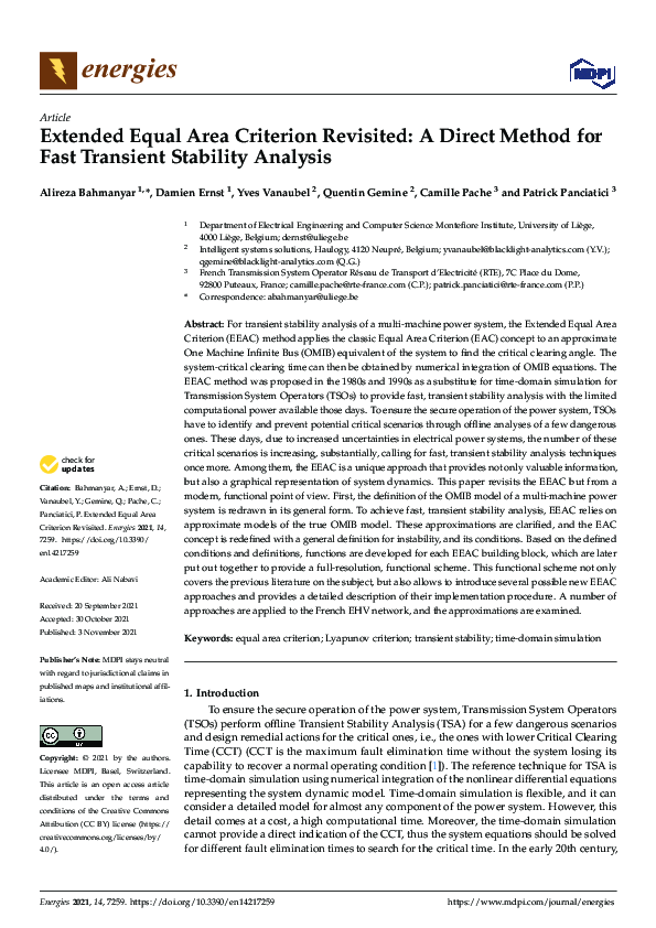 (PDF) Extended Equal Area Criterion Revisited: A Direct Method for Fast Transient Stability Analysis