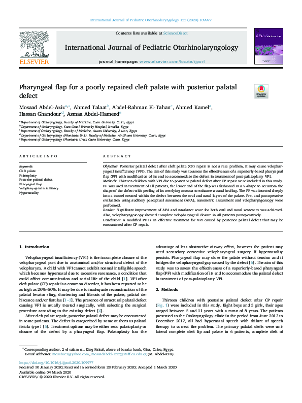 (PDF) Pharyngeal flap for a poorly repaired cleft palate with posterior ...