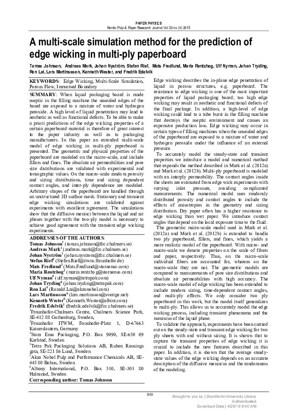 (PDF) A multi-scale simulation method for the prediction of edge wicking in multi-ply paperboard