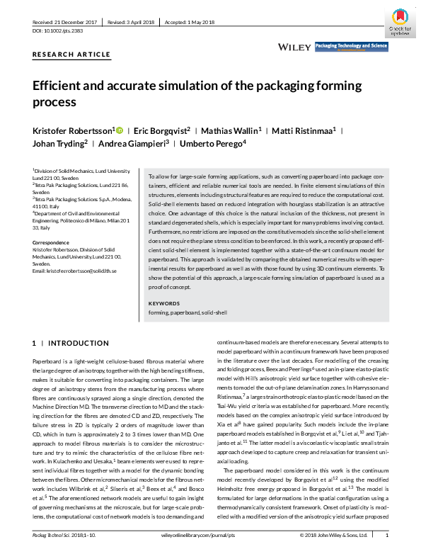 (PDF) Efficient and accurate simulation of the packaging forming ...
