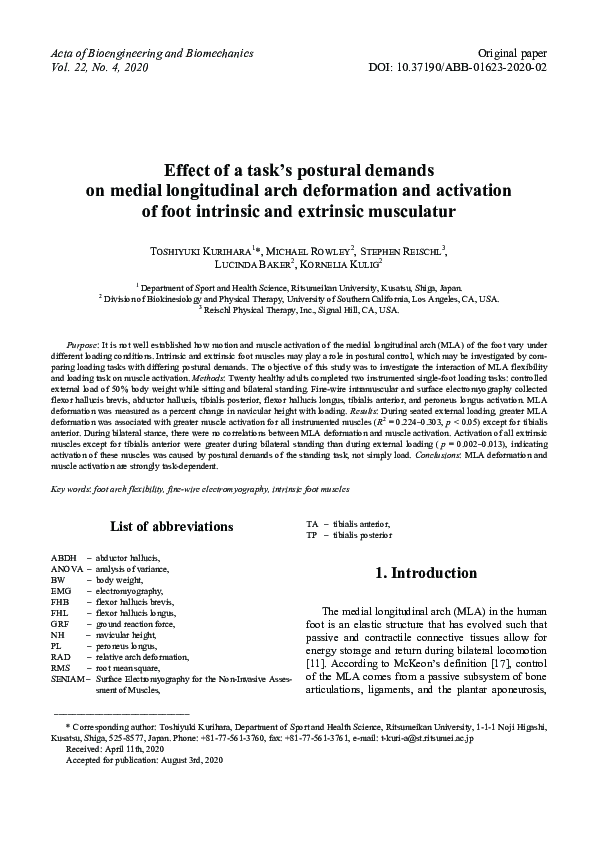 (PDF) Effect of a task’s postural demands on medial longitudinal arch ...