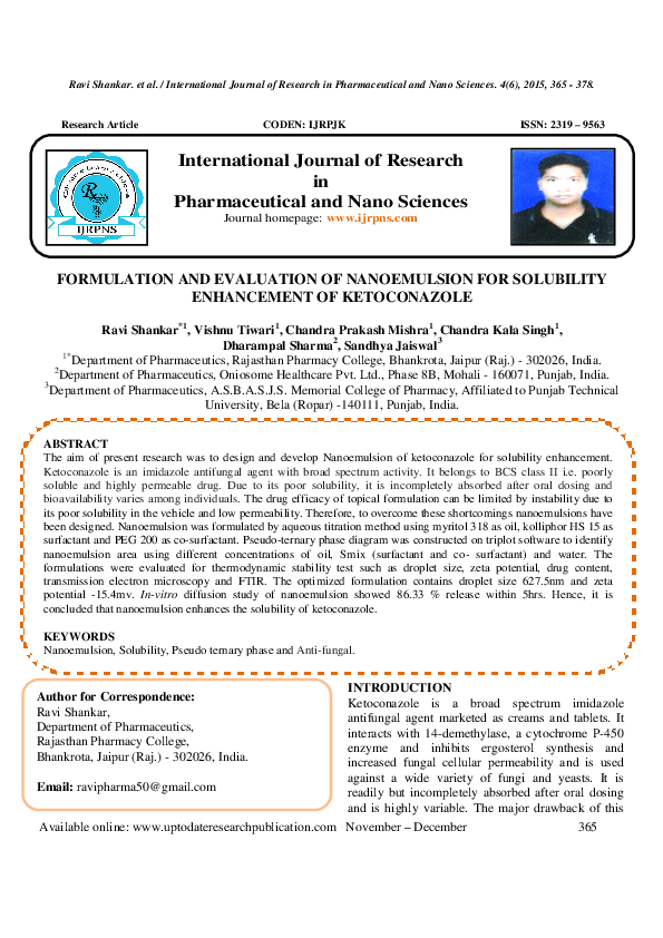 (PDF) Formulation and Evaluation of Nanoemulsion for Solubility ...